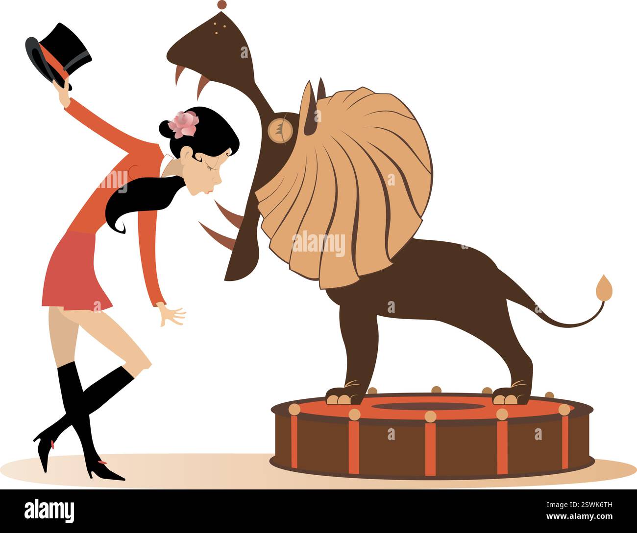 Circus. Deadly trick. The tamer trains the lion. Pretty tamer woman ...