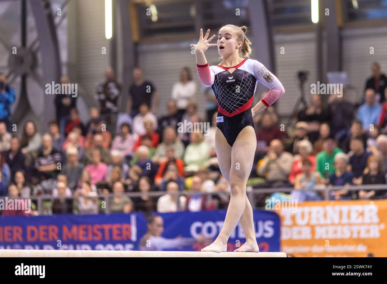 Cottbus, Germany. 21st Feb, 2025. Gymnastics, World Cup, balance beam qualification: Lisa Wötzel ...