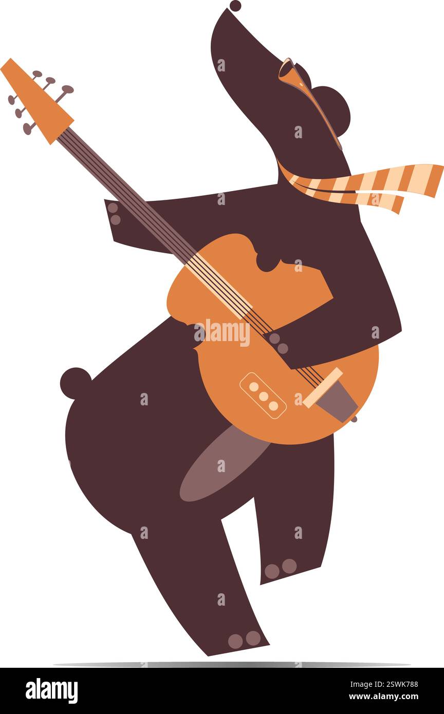 Cartoon cute bear playing music on guitar. Cute bear playing guitar and ...