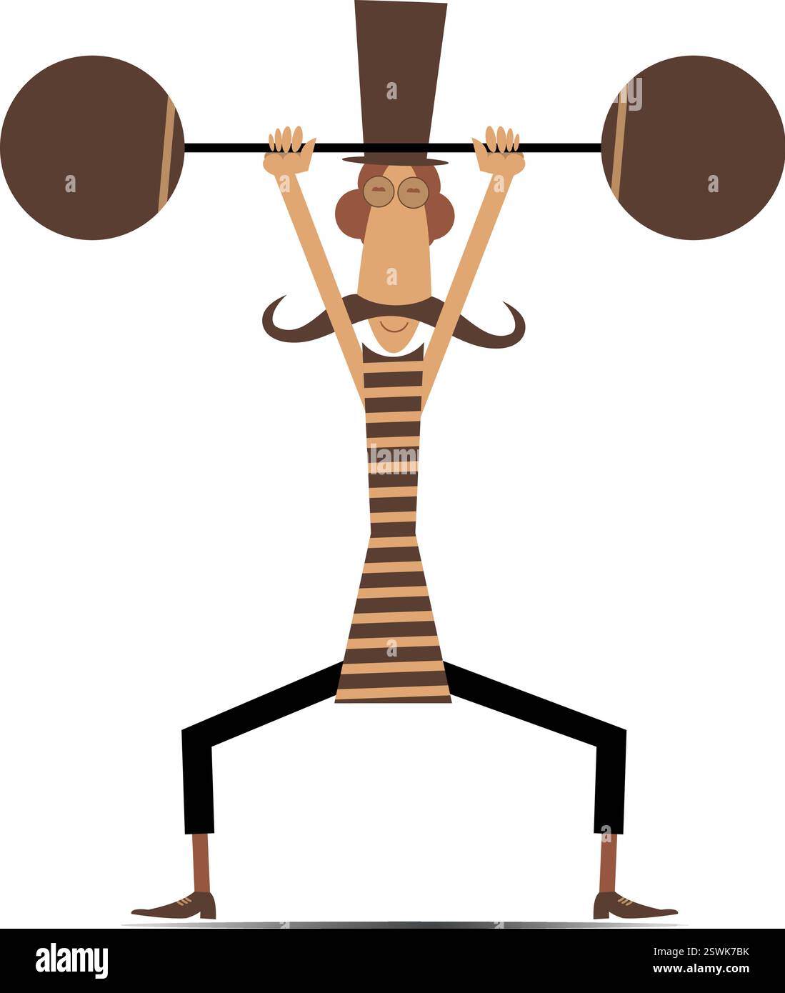 Strong long mustache weightlifter in the top hat. Man in the top hat ...