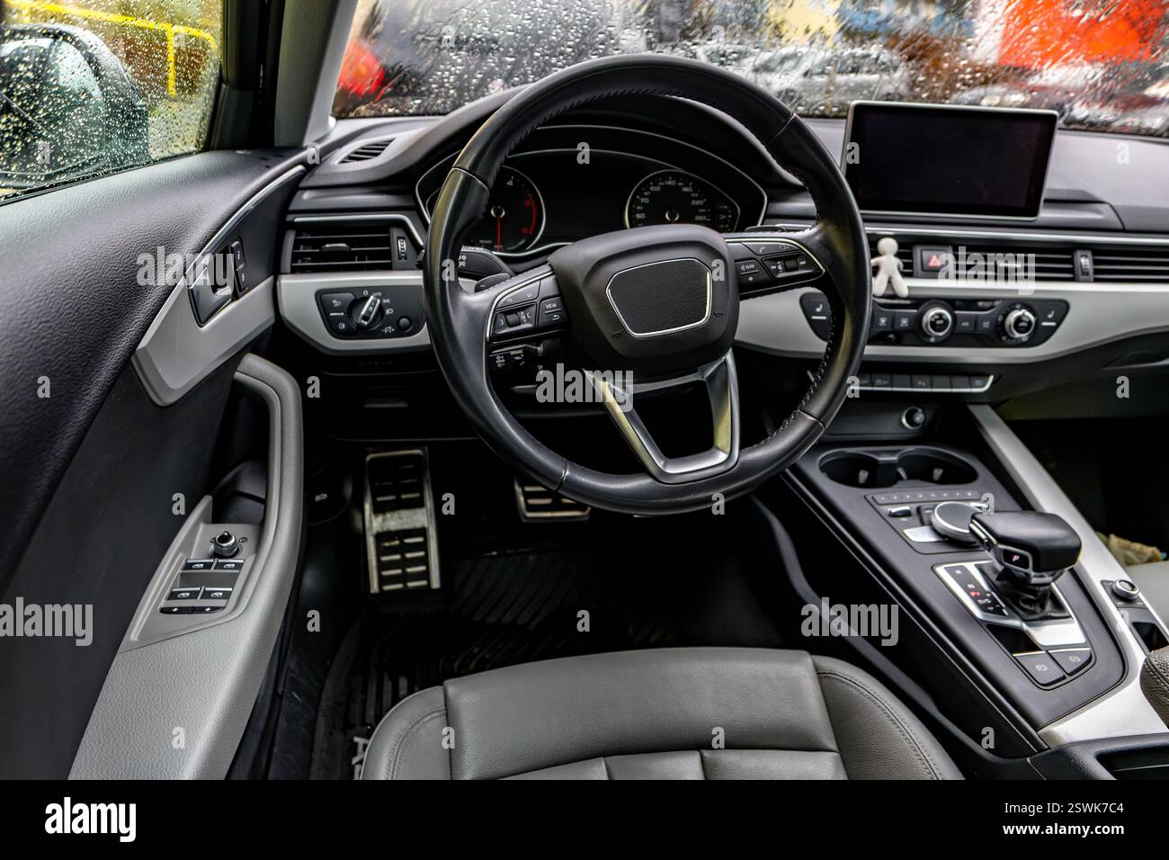 Black limousine interior, top-of-the-range car equipment, leather seats ...