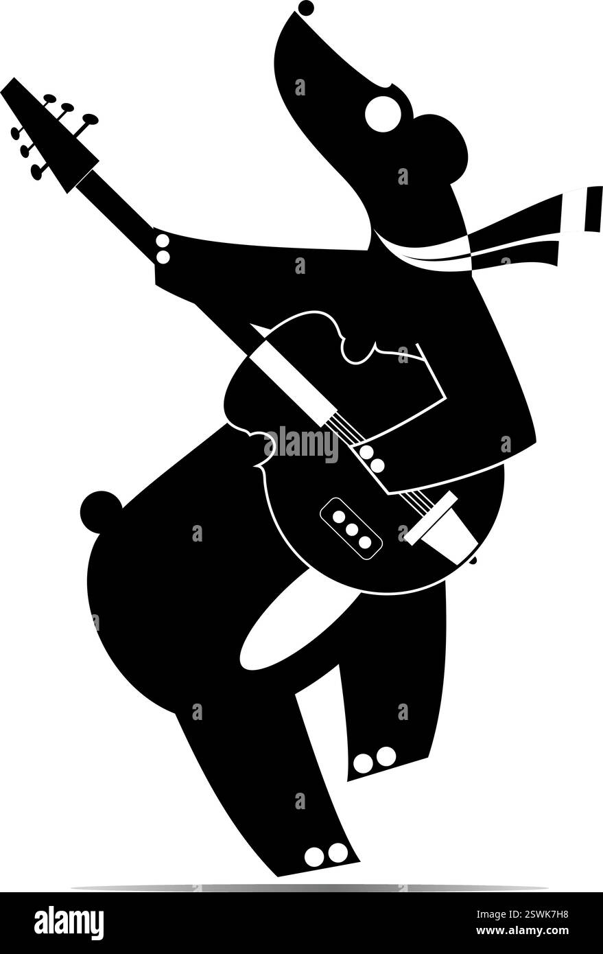 Cartoon cute bear playing music on guitar. Cute bear playing guitar and ...