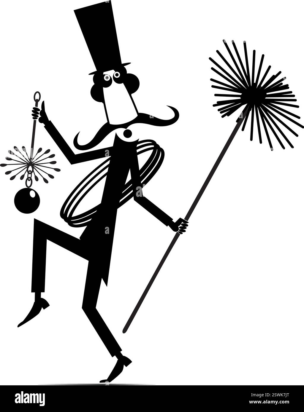 Cartoon chimney sweeper. Funny chimney sweeper in the top hat with a ...