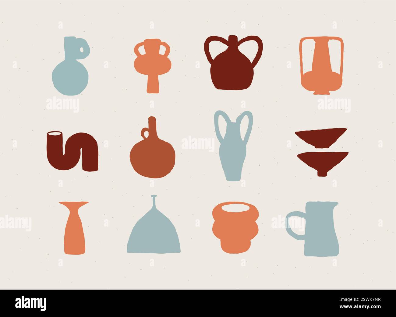 Vases ceramic set different form drawn in art style on white color ...