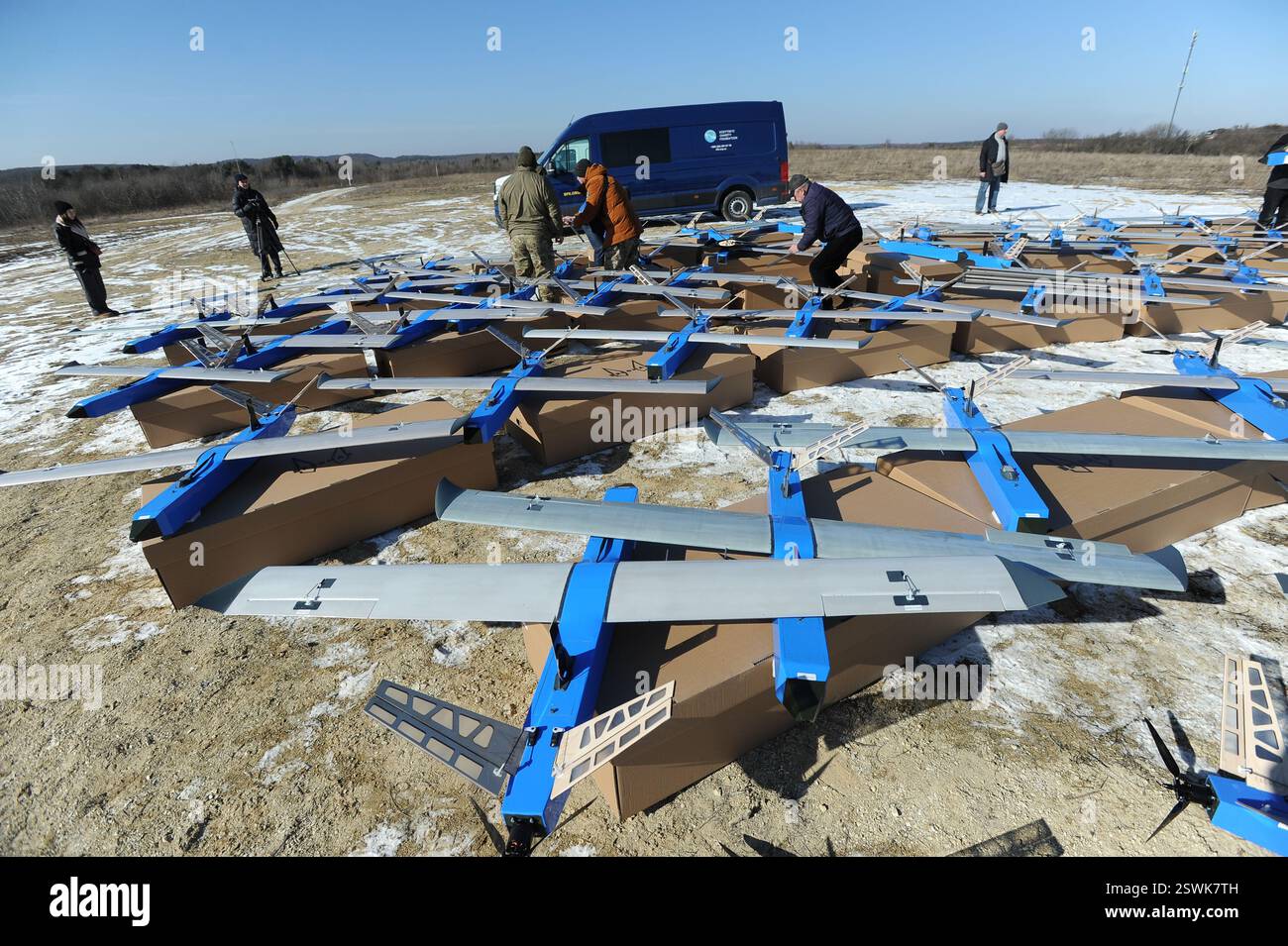 Lviv, Ukraine 21 feb 2025. Besomar interceptor drones are seen ...