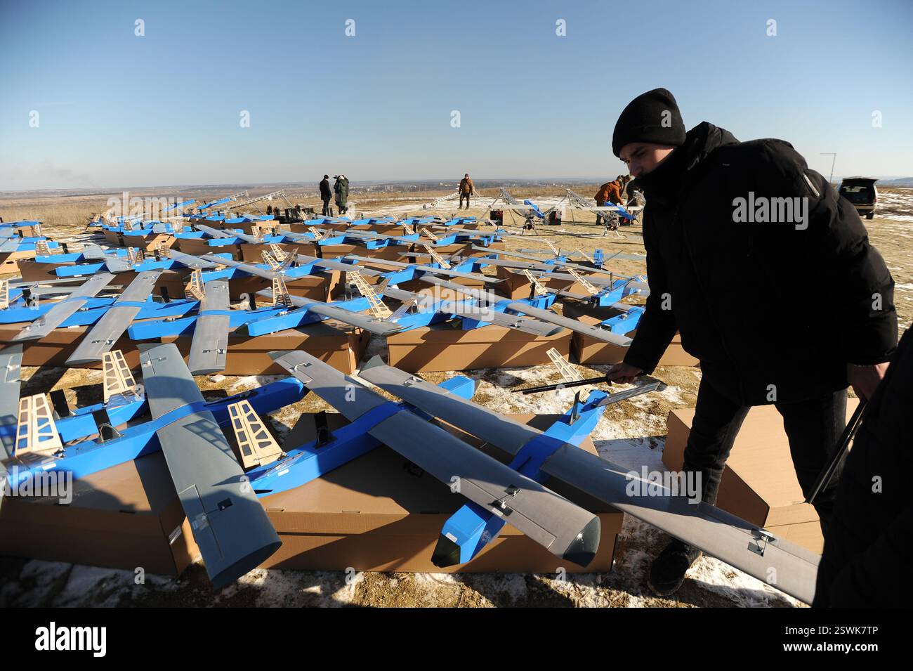 Lviv, Ukraine 21 feb 2025. Besomar interceptor drones are seen ...