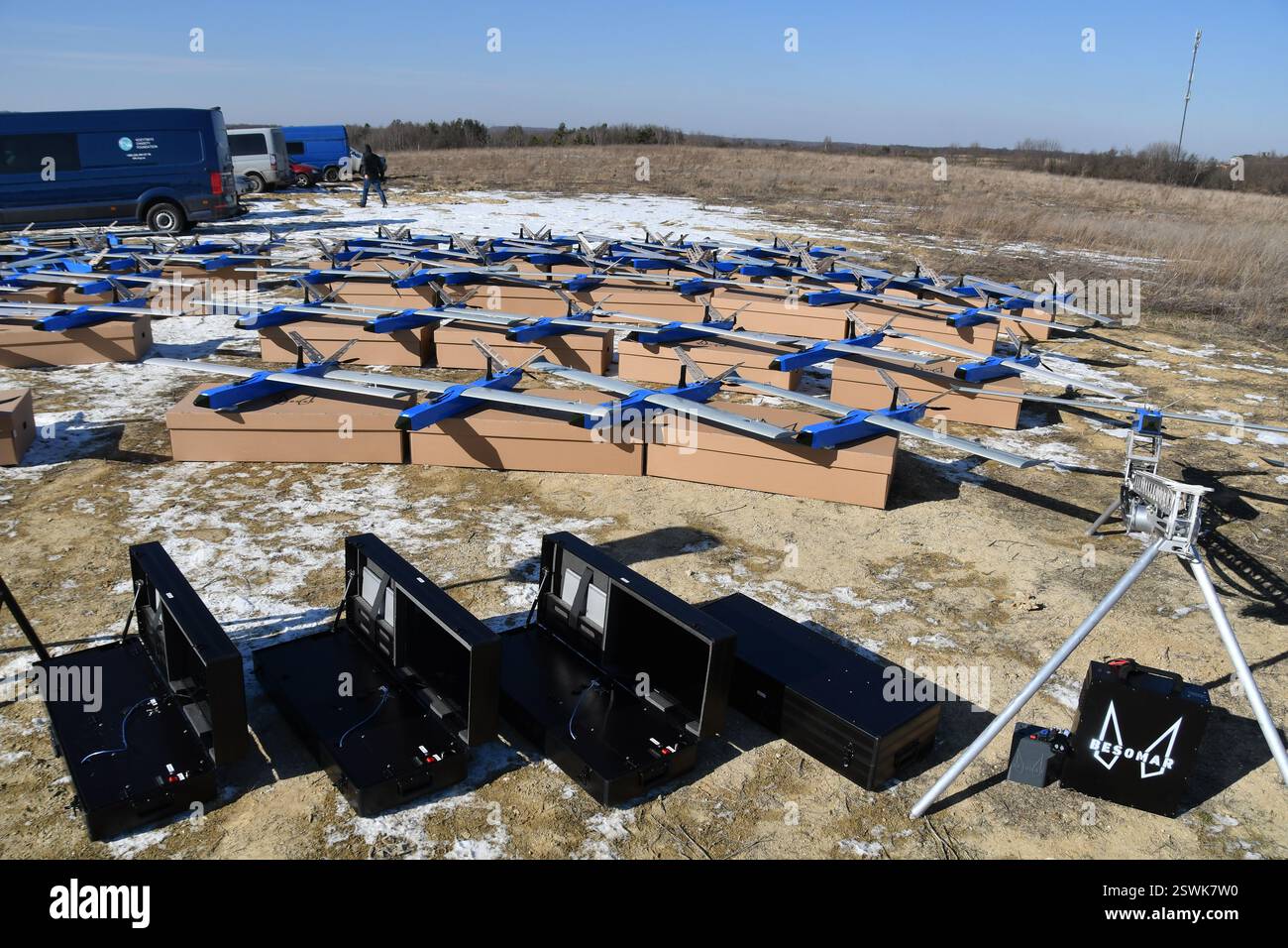 Lviv, Ukraine 21 feb 2025. Besomar interceptor drones are seen ...