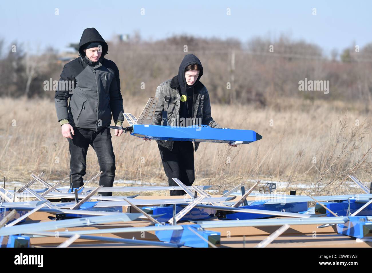 Lviv, Ukraine 21 feb 2025. Besomar interceptor drones are seen ...