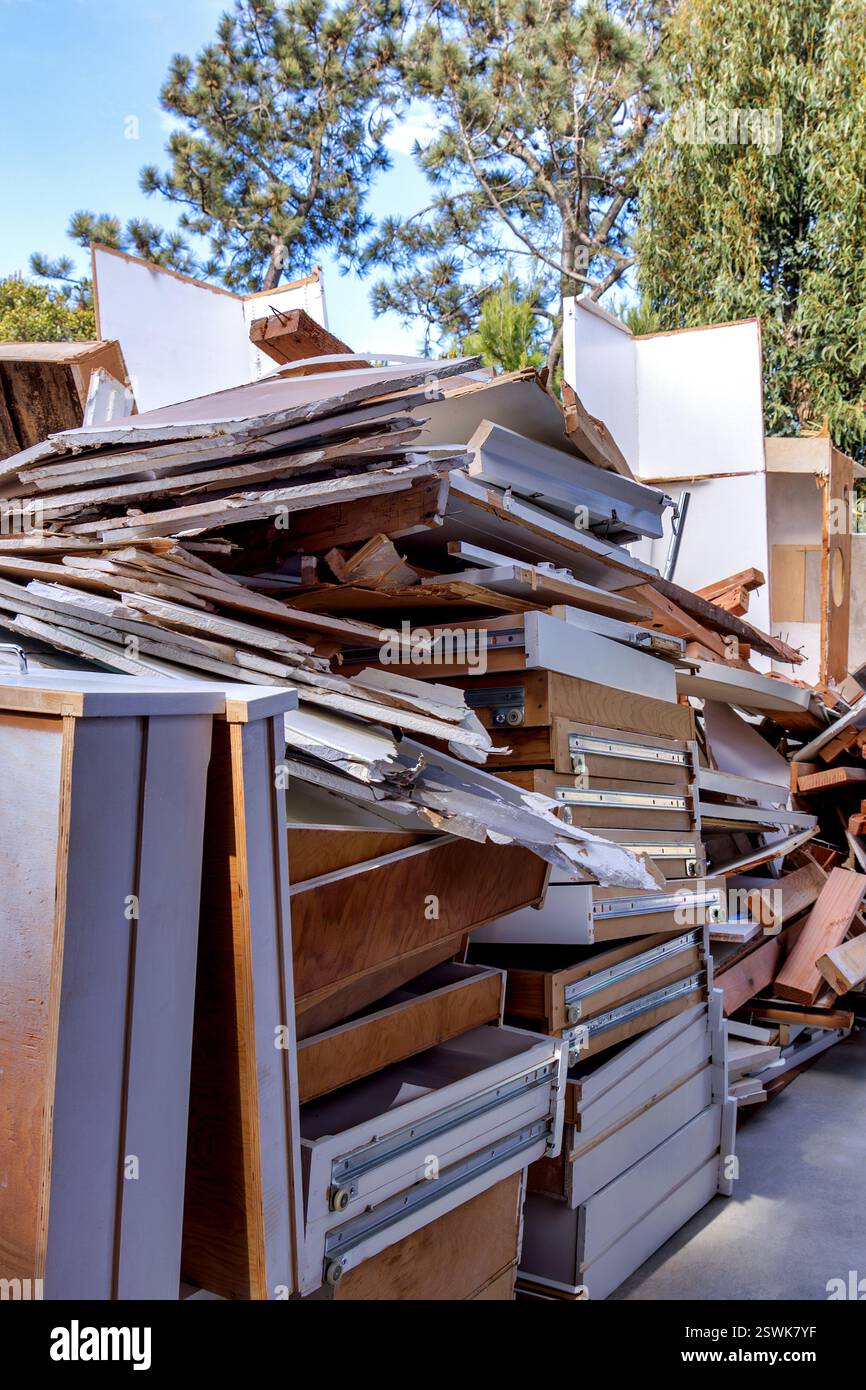 Demolished rubble during remodel in San Diego, California Stock Photo ...