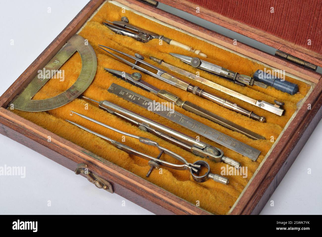 Antique technical drawing set in steel and brass with compass, nibs and ...
