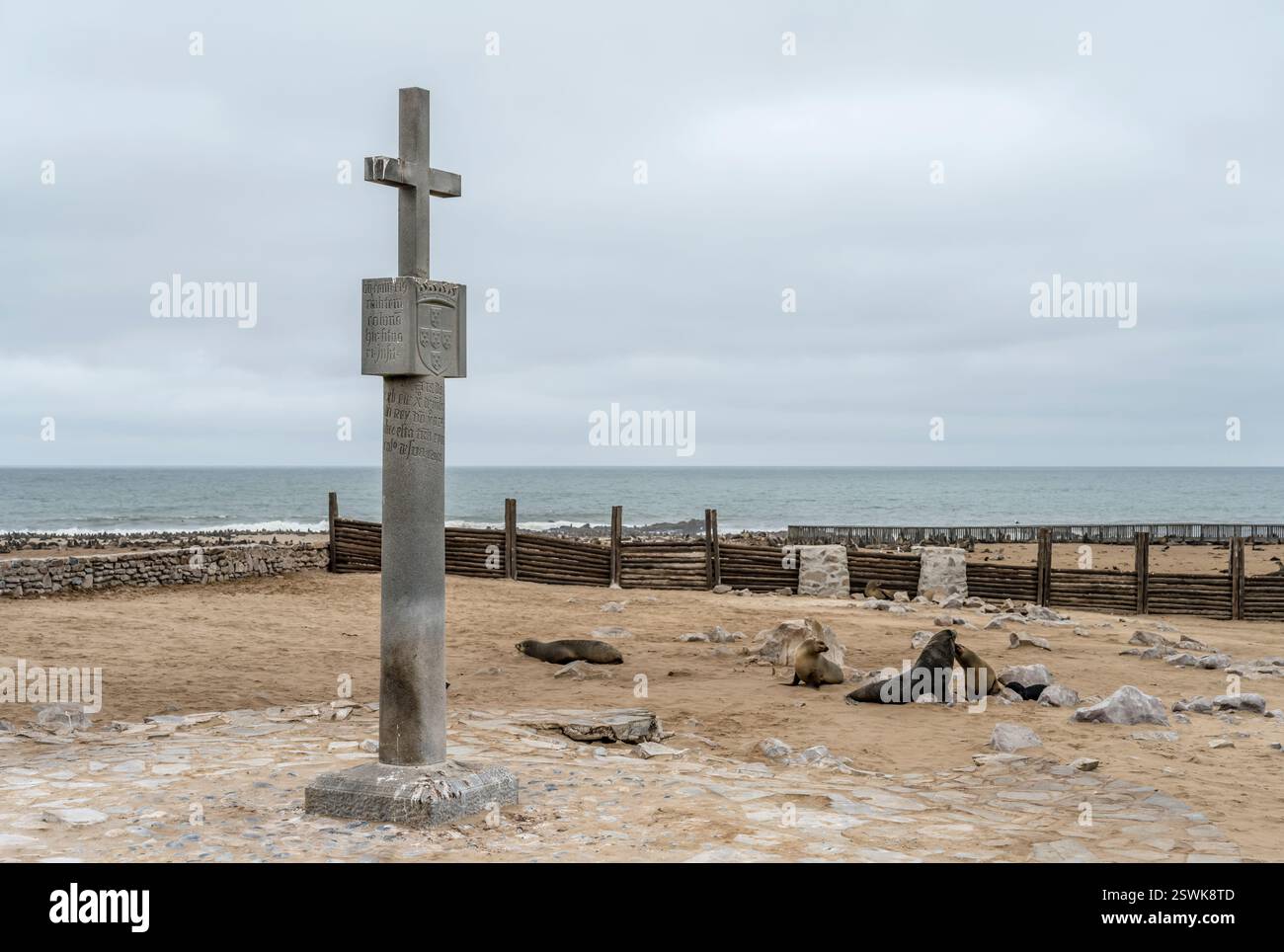 memorial stone cross monument and seals at historical site, shot in ...
