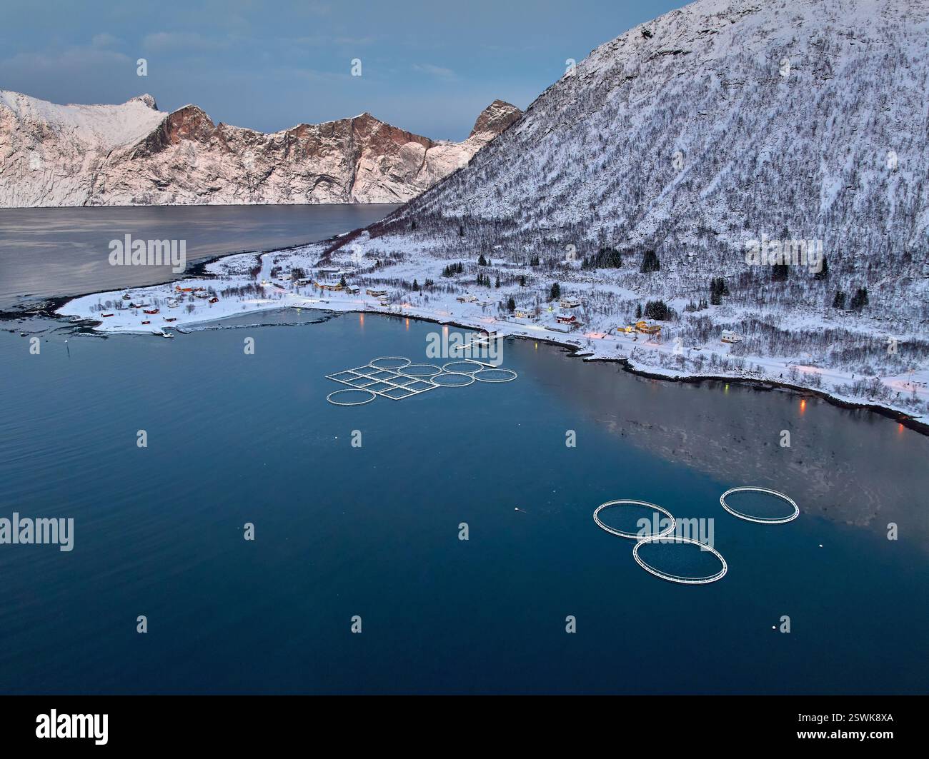 aerial photo of the City and fishing harbor of Senjahopen, Island of ...