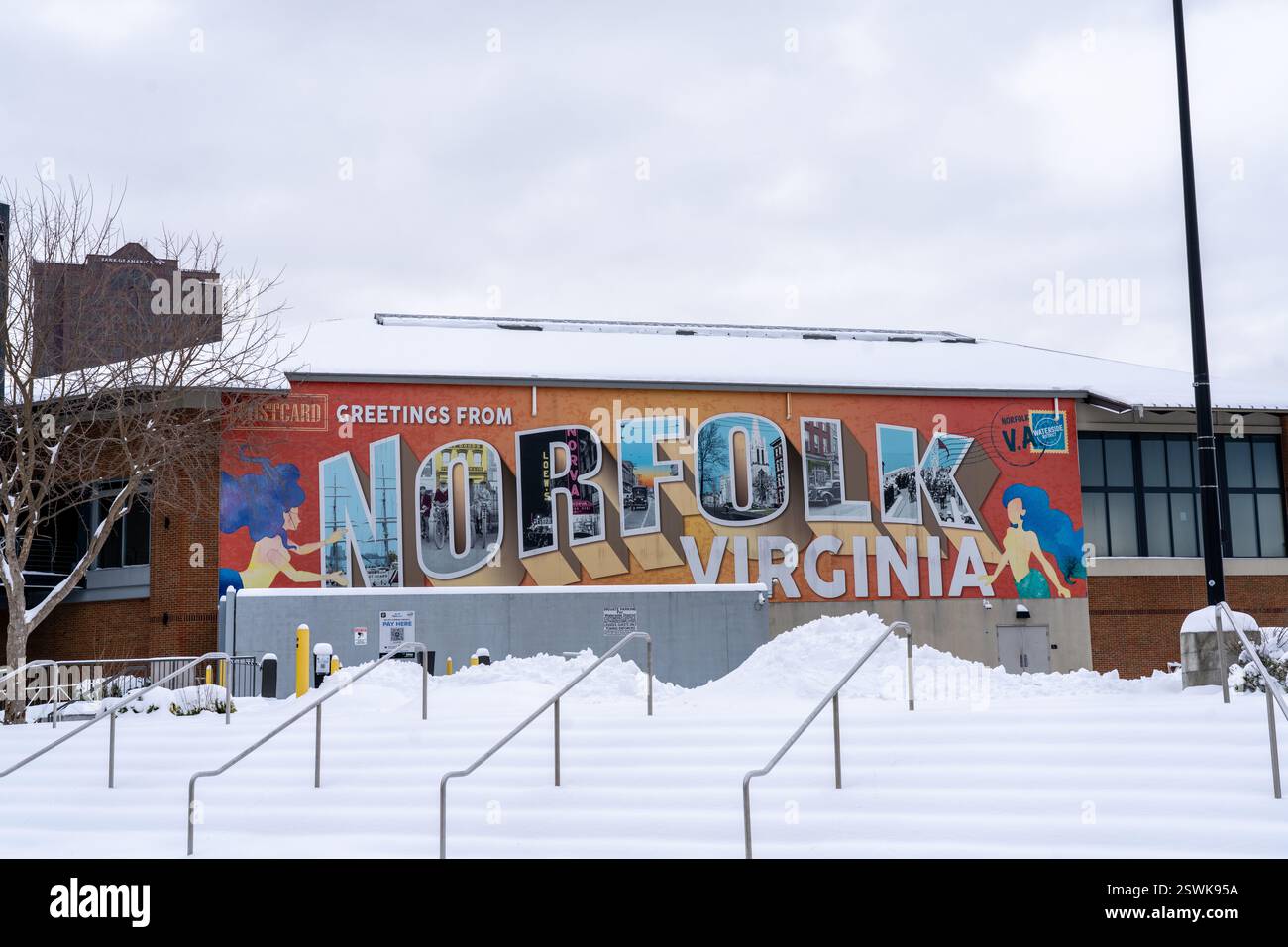 Norfolk Virginia - February 20 2025: Postcard Sign Mural in the ...