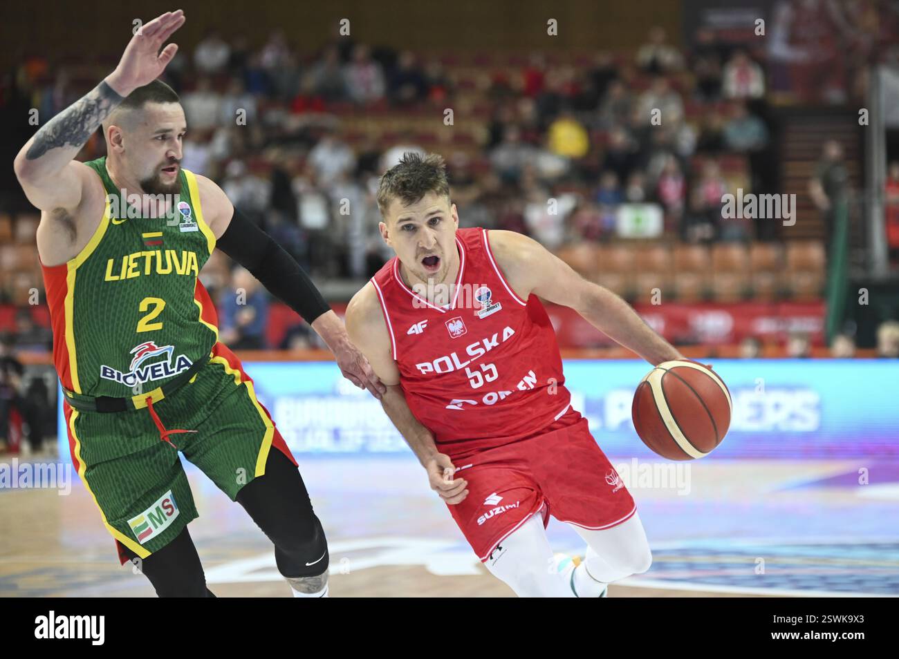 Katowice, Poland. 21st Feb, 2025. MArgiris Normantas and Jakub Schenk ...