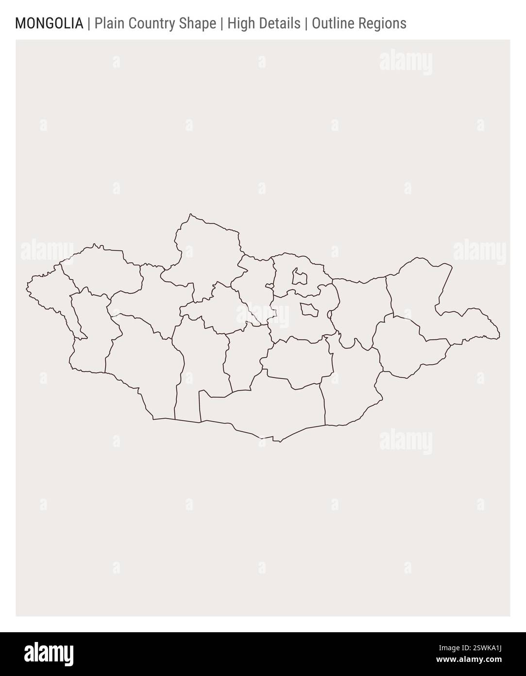 Mongolia plain country map. High details. Outline regions style. Shape of Mongolia. Vector ...