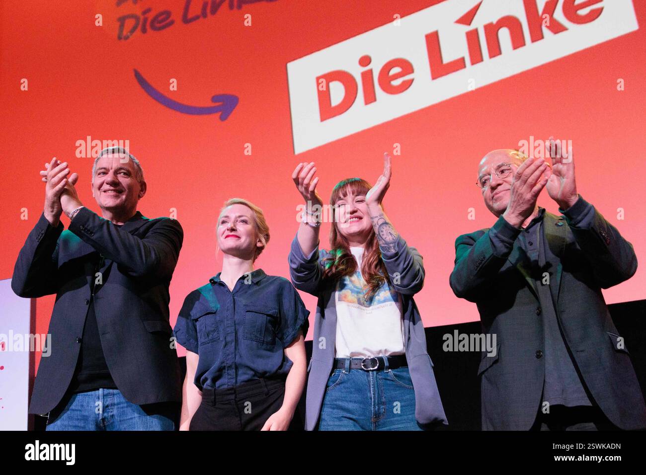 21 February 2025, Berlin: Jan van Aken, Die Linke (l-r), party leader ...