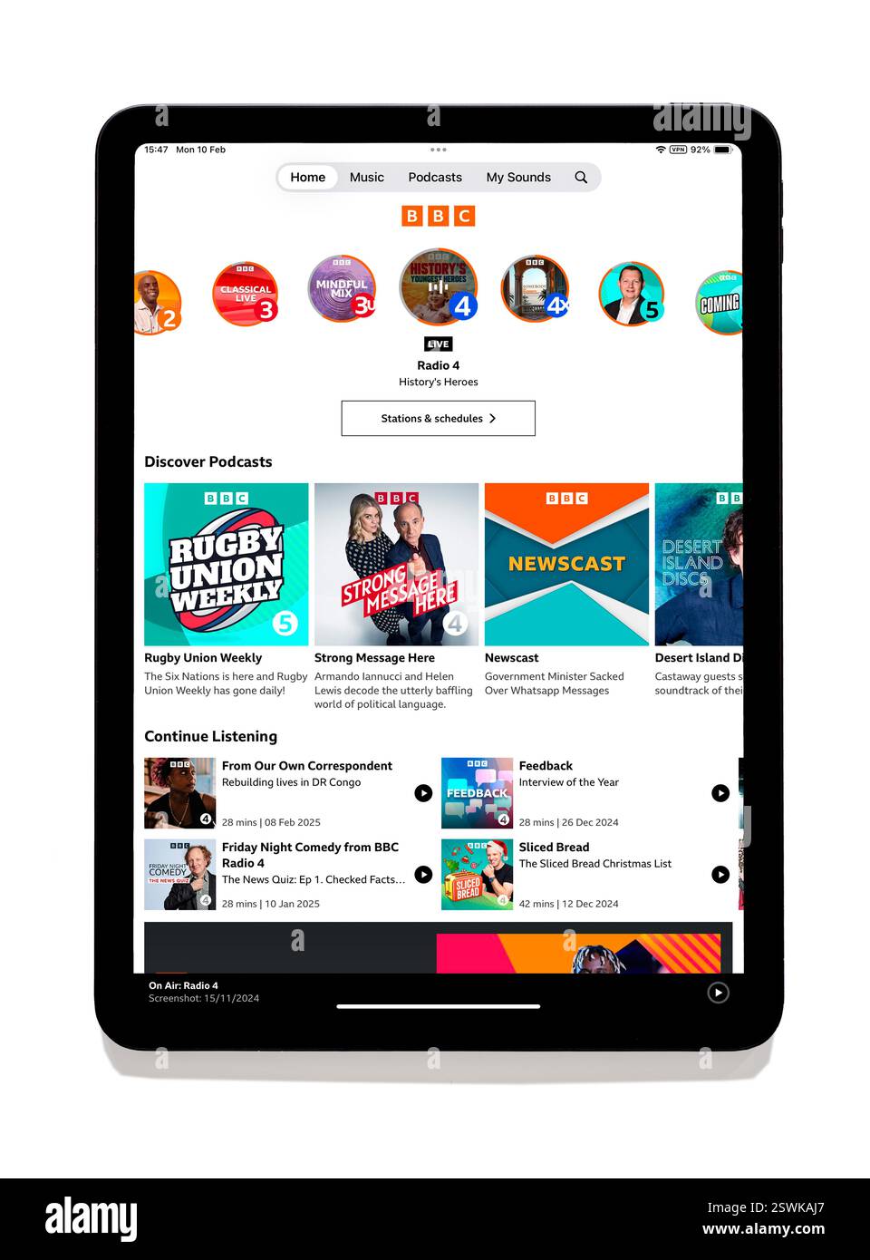 BBC Sounds app on an iPad Stock Photo - Alamy