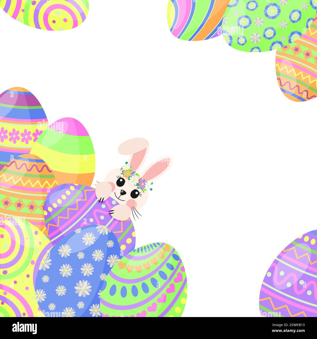 Spring Holiday Easter Eggs Cute Bunny Frame Border Stock Vector Image ...