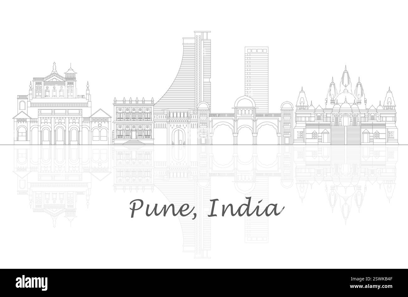 Outline Skyline panorama of city of Pune, India - vector illustration ...