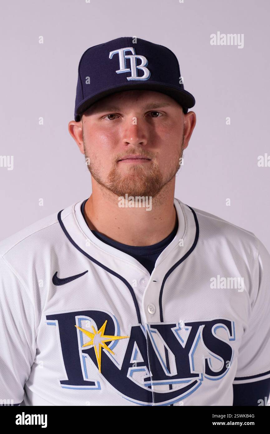 Tampa Bay Rays second base Curtis Mead poses for a portrait during photo day at the team's ...