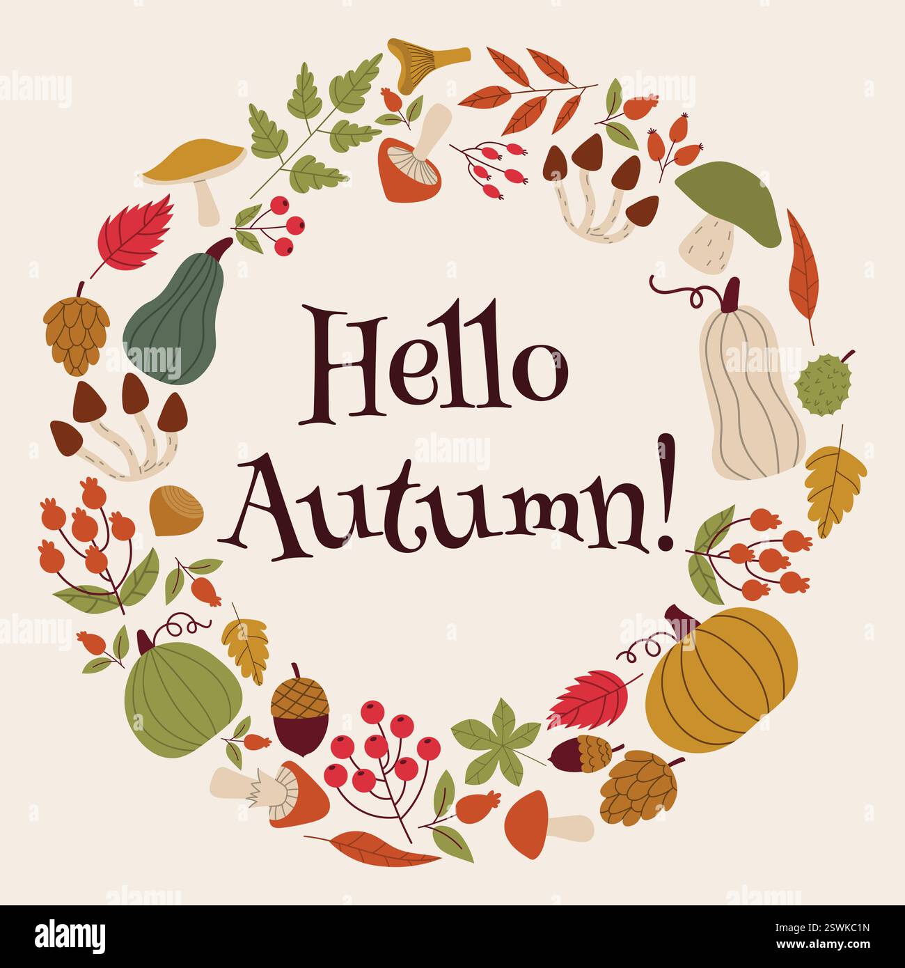 Autumn decorative round frame, template with autumn elements - leaves ...