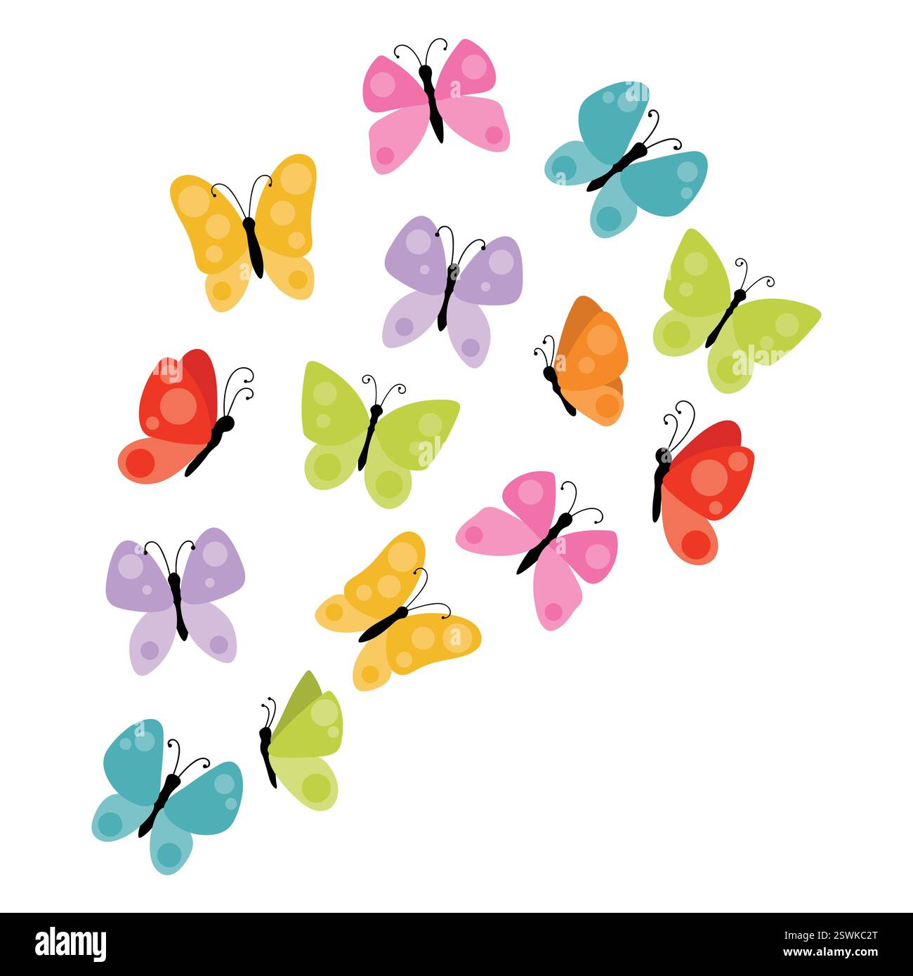 Group of butterflies in flight. Composition of colorful tropical ...