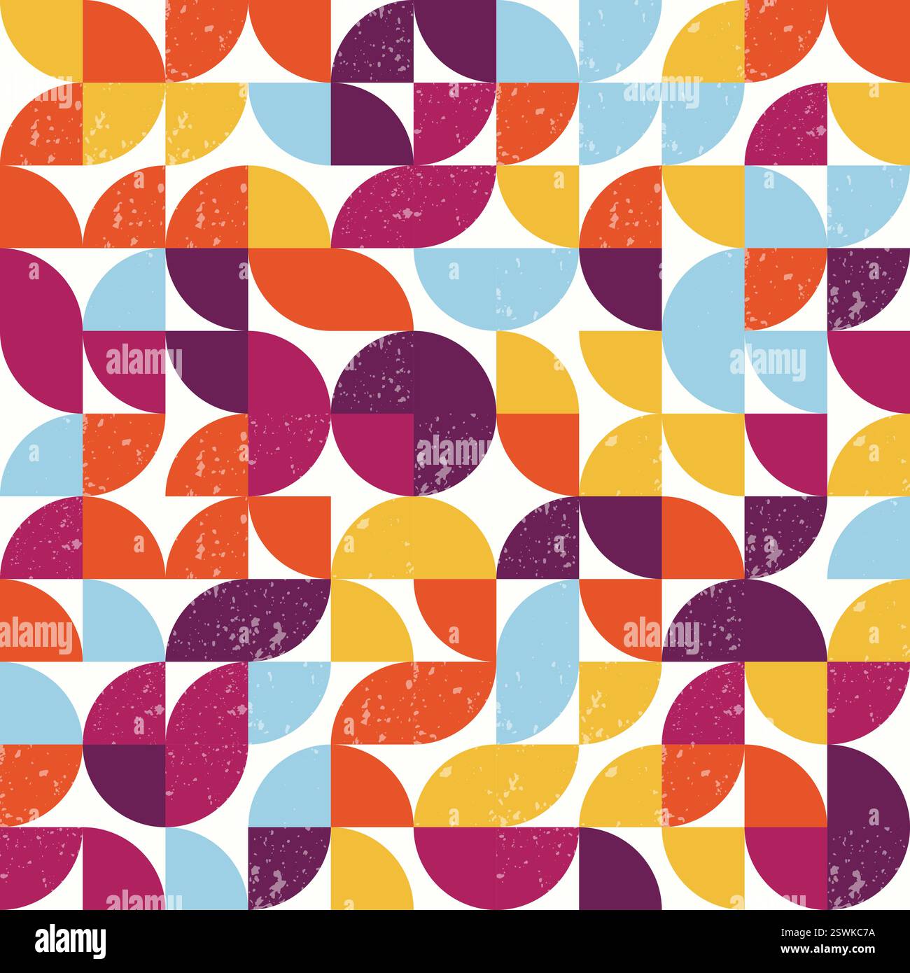 Modern Bauhaus seamless pattern with semicircles and grunge textures ...