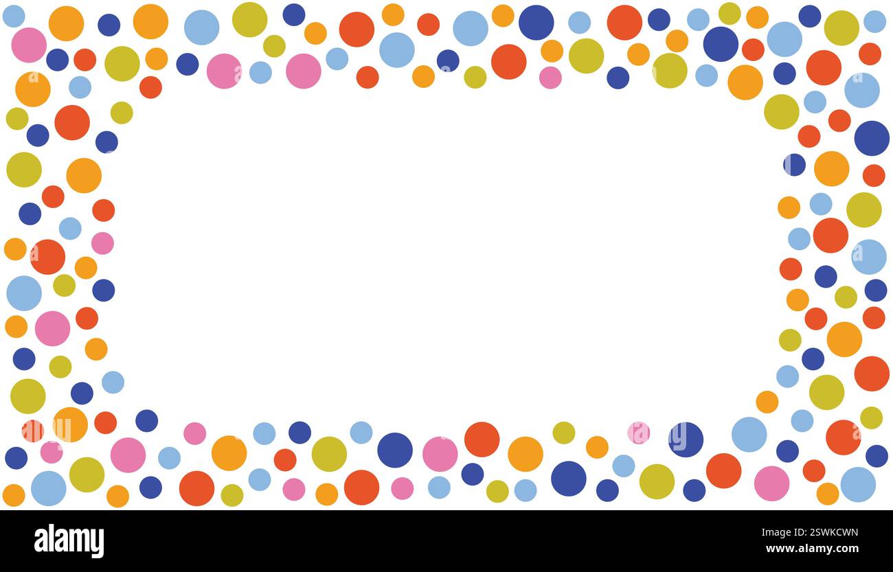 Abstract colorful confetti frame. Cute border with small circles ...