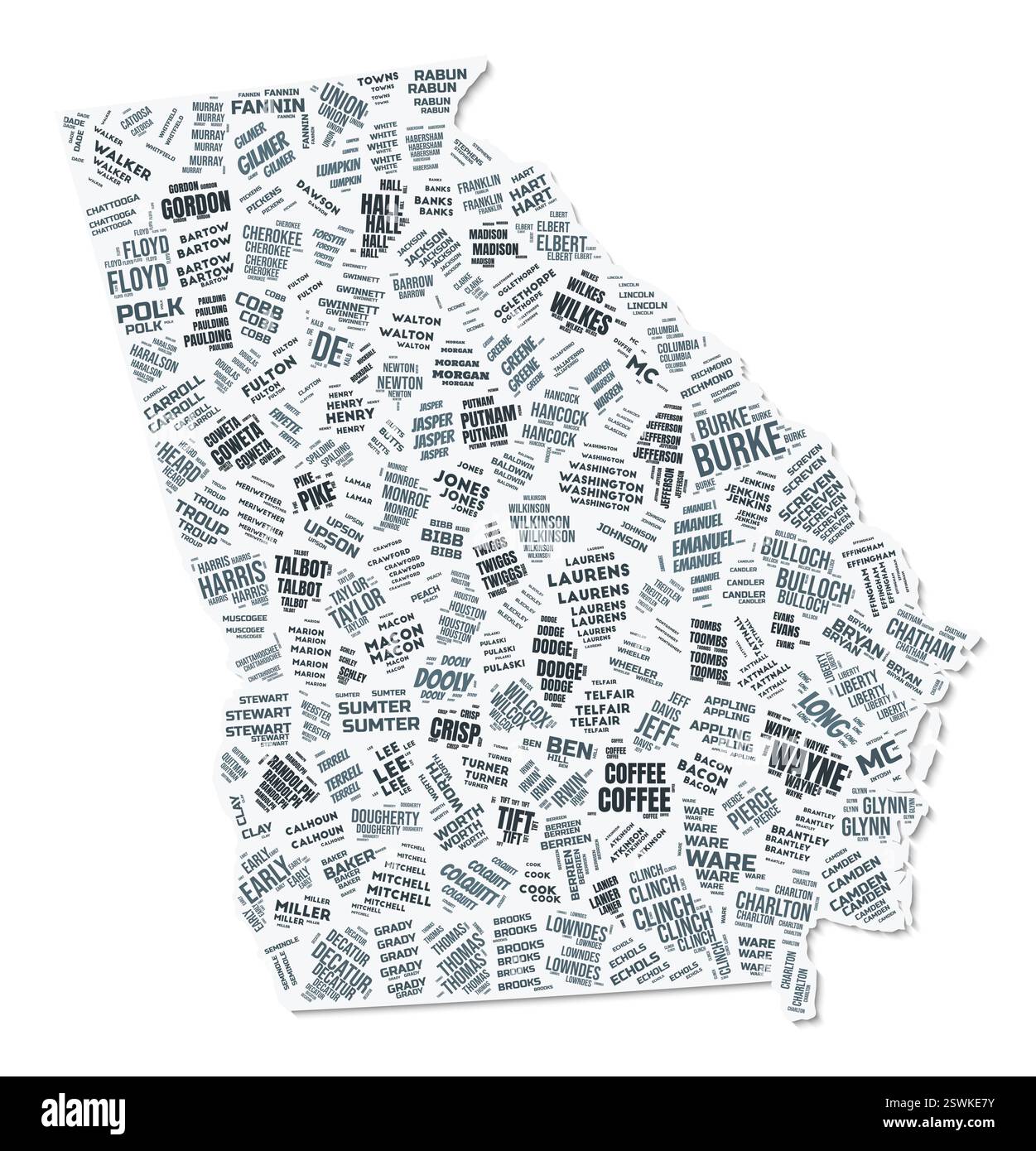 Georgia shape text cloud. State border with shadow on white background ...