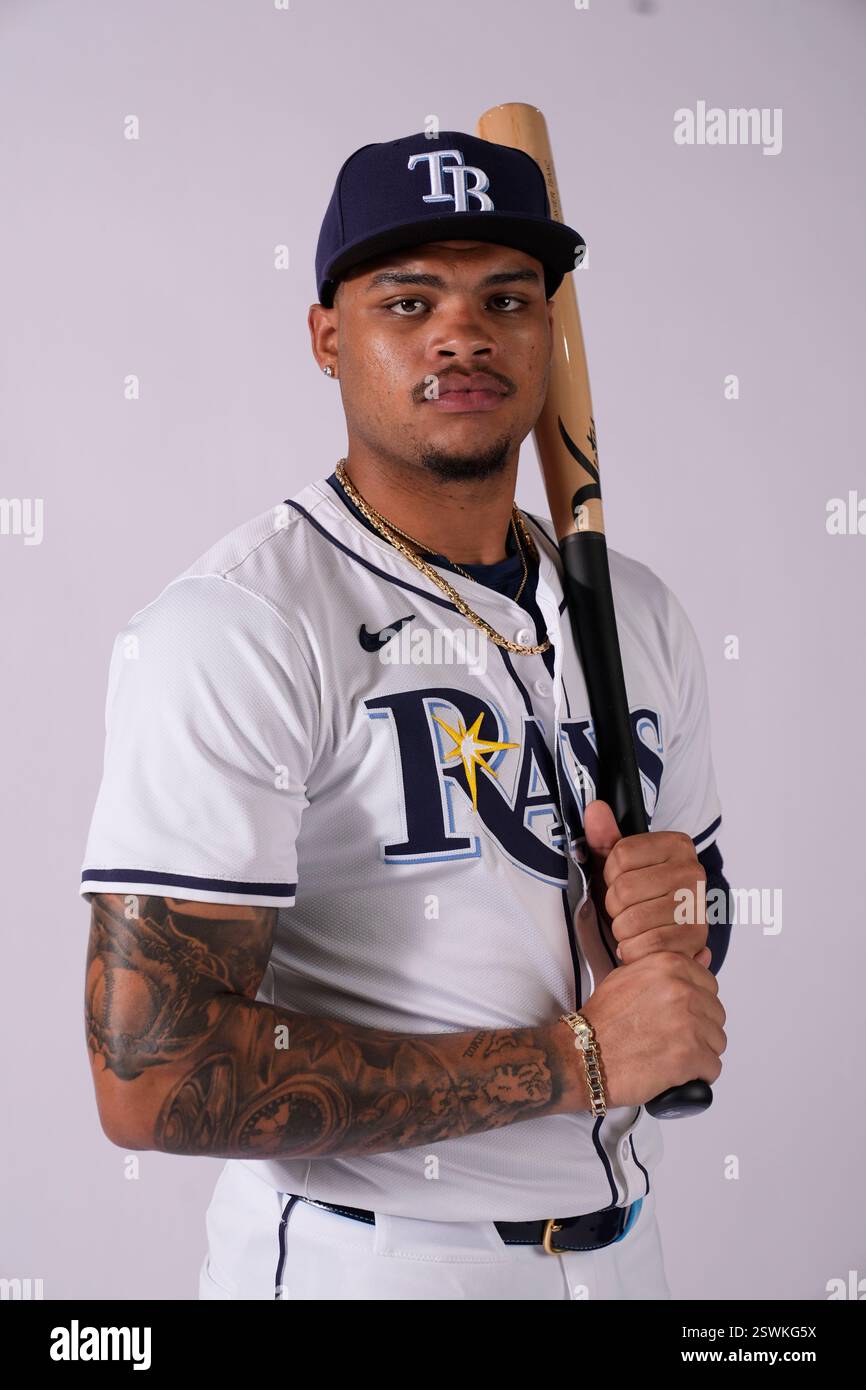 Tampa Bay Rays infielder Xavier Isaac poses for a portrait during photo day at the team's ...
