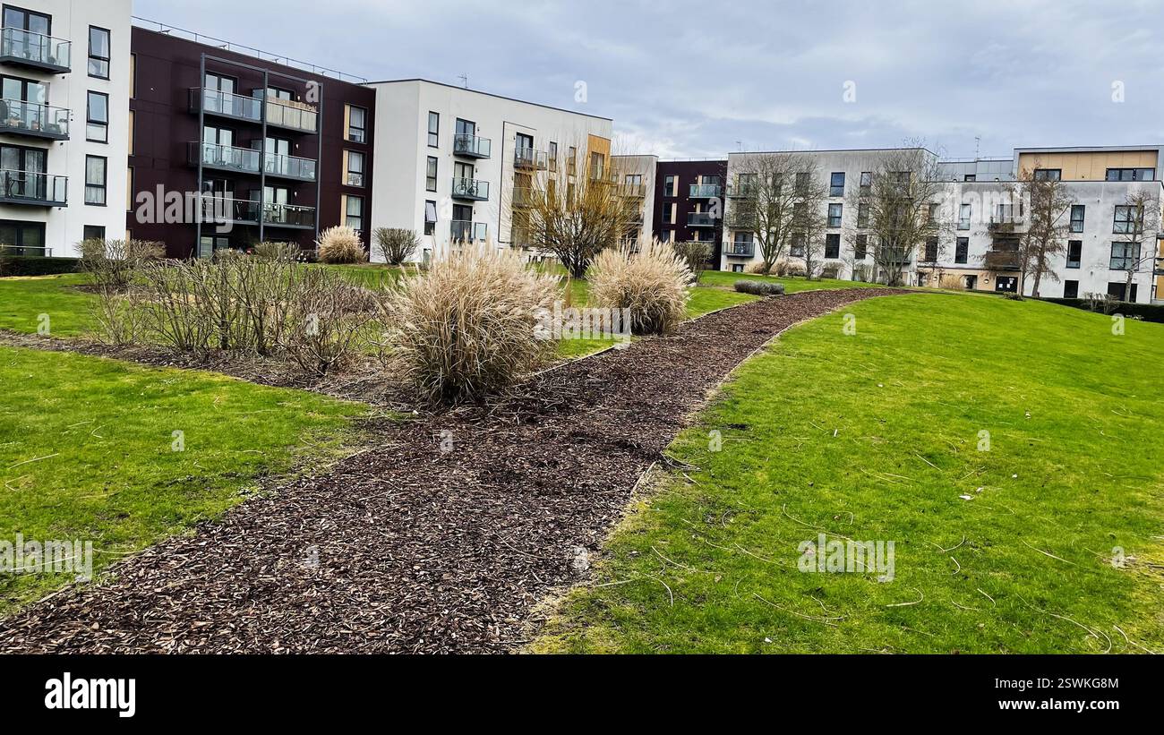 Contemporary residential buildings featuring a landscaped yard in ...