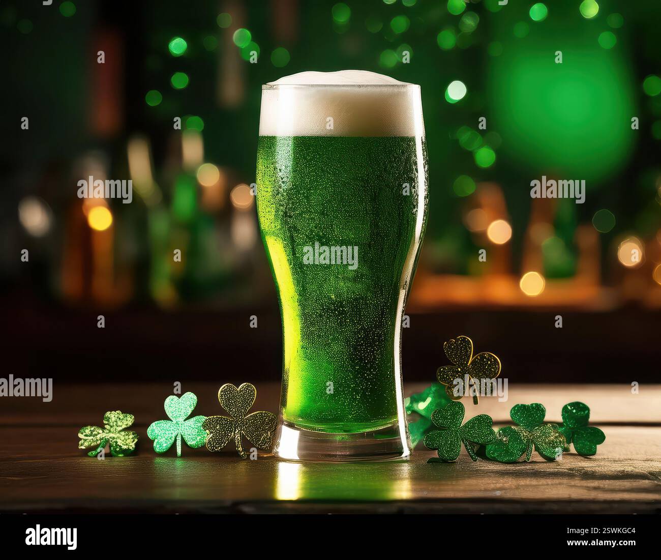 Enjoy a festive green beverage alongside shamrocks, capturing St ...