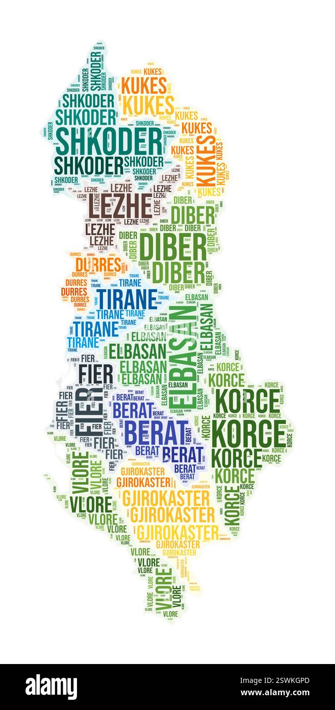 Albania region word cloud. Country shape design. Albania colored ...