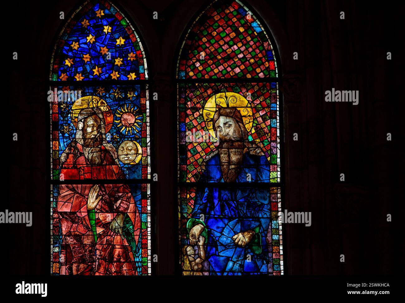 Stained glass window depicting God's Creation of the Universe ...