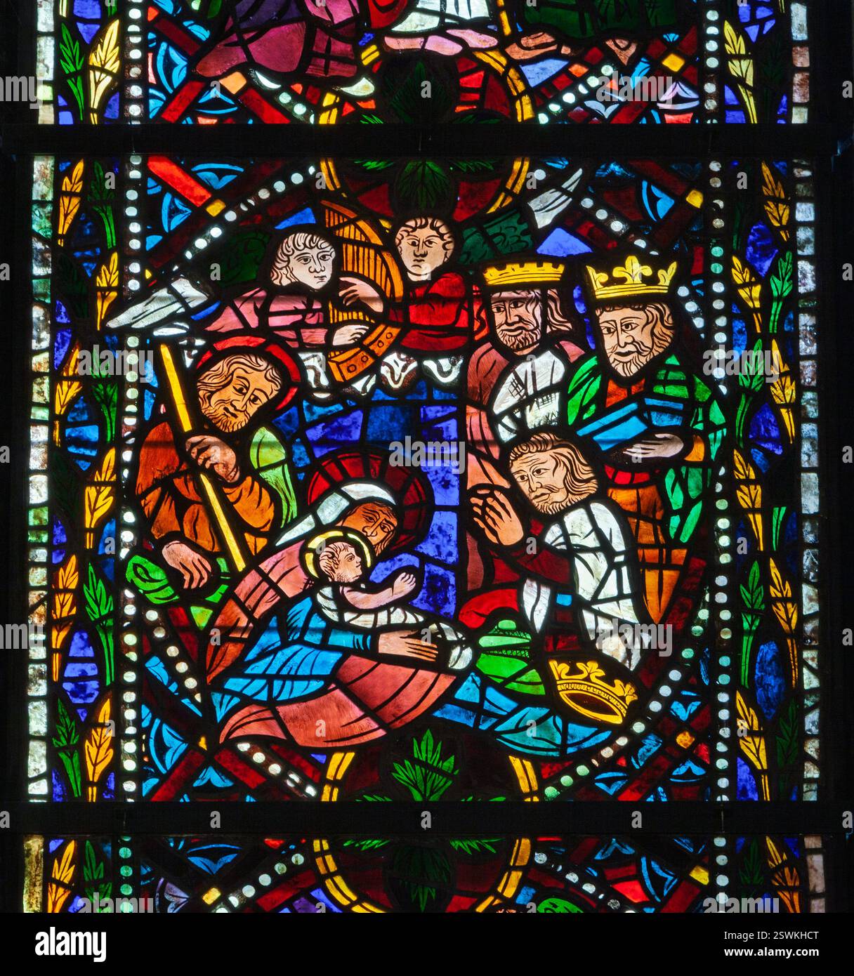 Stained glass depicting the Adoration of the Magi. Cathedral of León ...