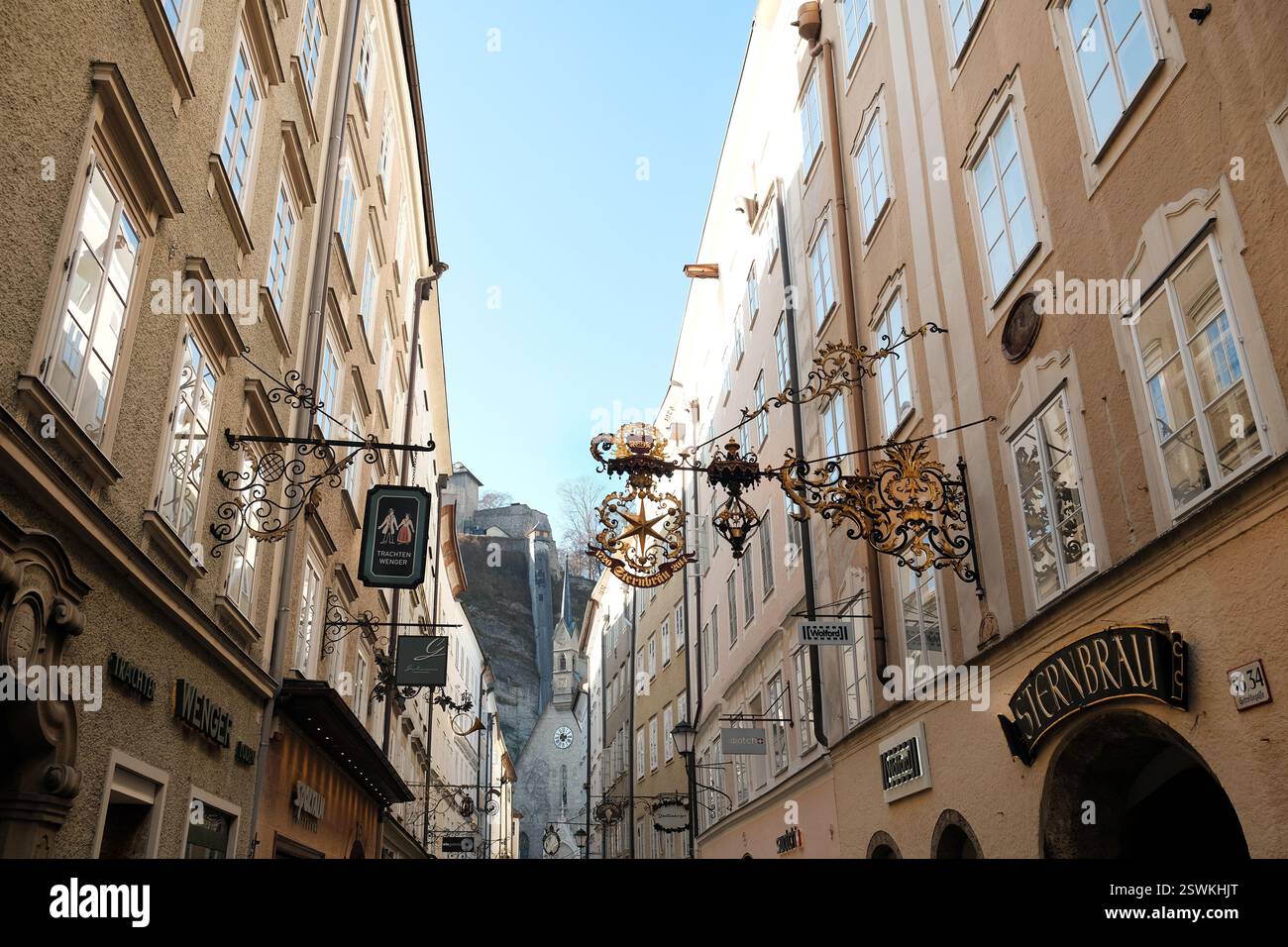Salzburg, Austria - February 5, 2025. Getreidegasse, Salzburg's most ...