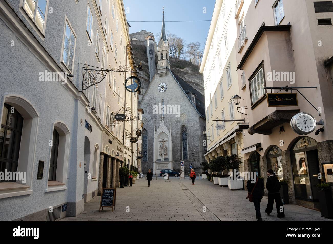 Salzburg, Austria - February 5, 2025. Getreidegasse, Salzburg's most ...