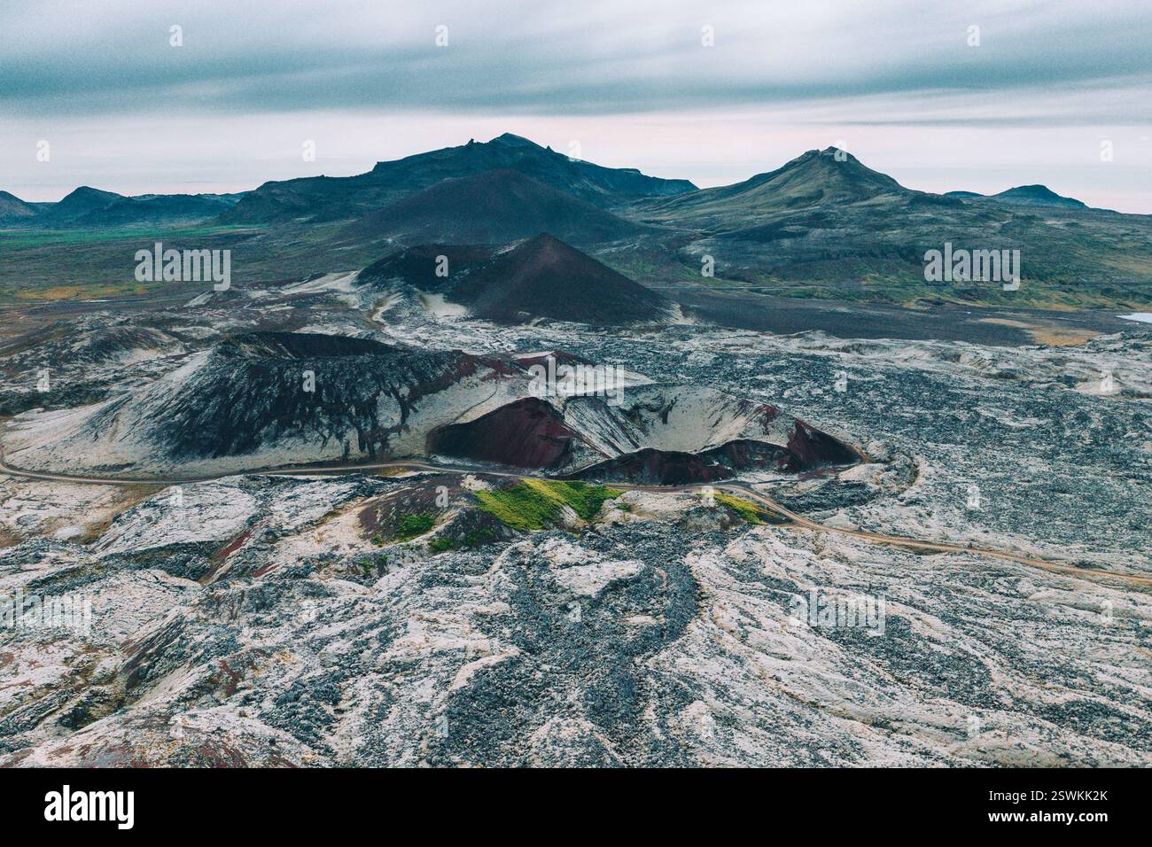 Aerial view of Berserkjahraun lava field in Snæfellsnes Peninsula, West ...
