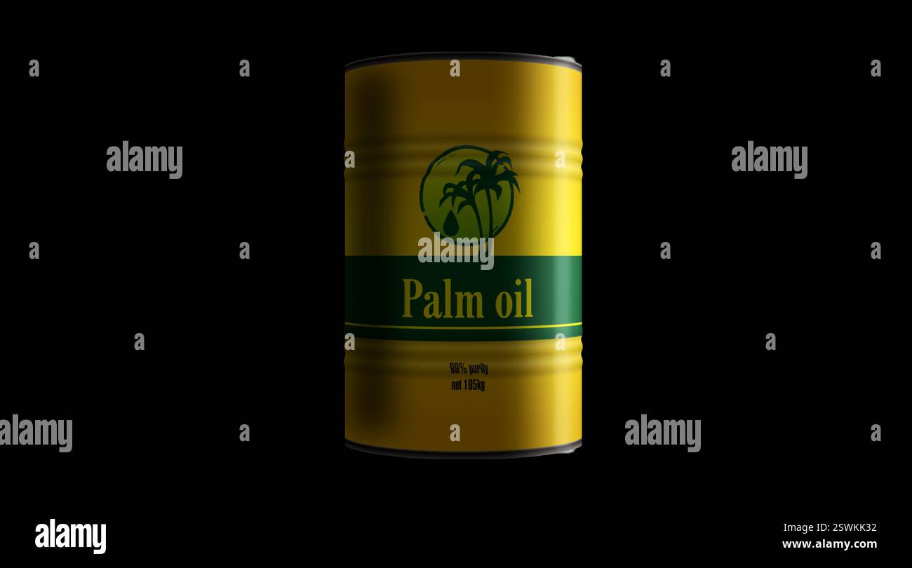 Palm oil barrels in row concept. Food fat industrial containers 3d ...