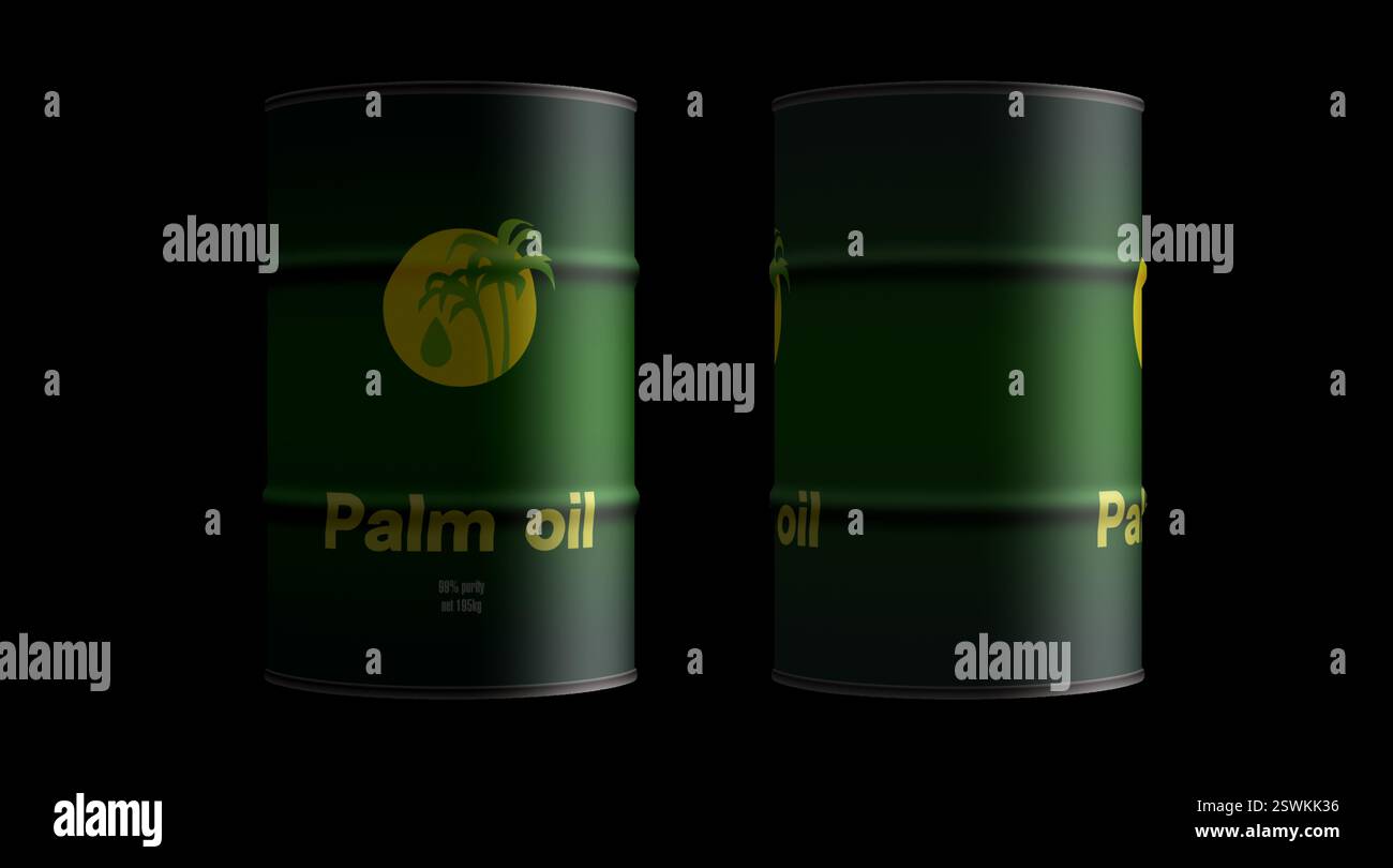 Palm oil barrels in row concept. Food fat industrial containers 3d ...