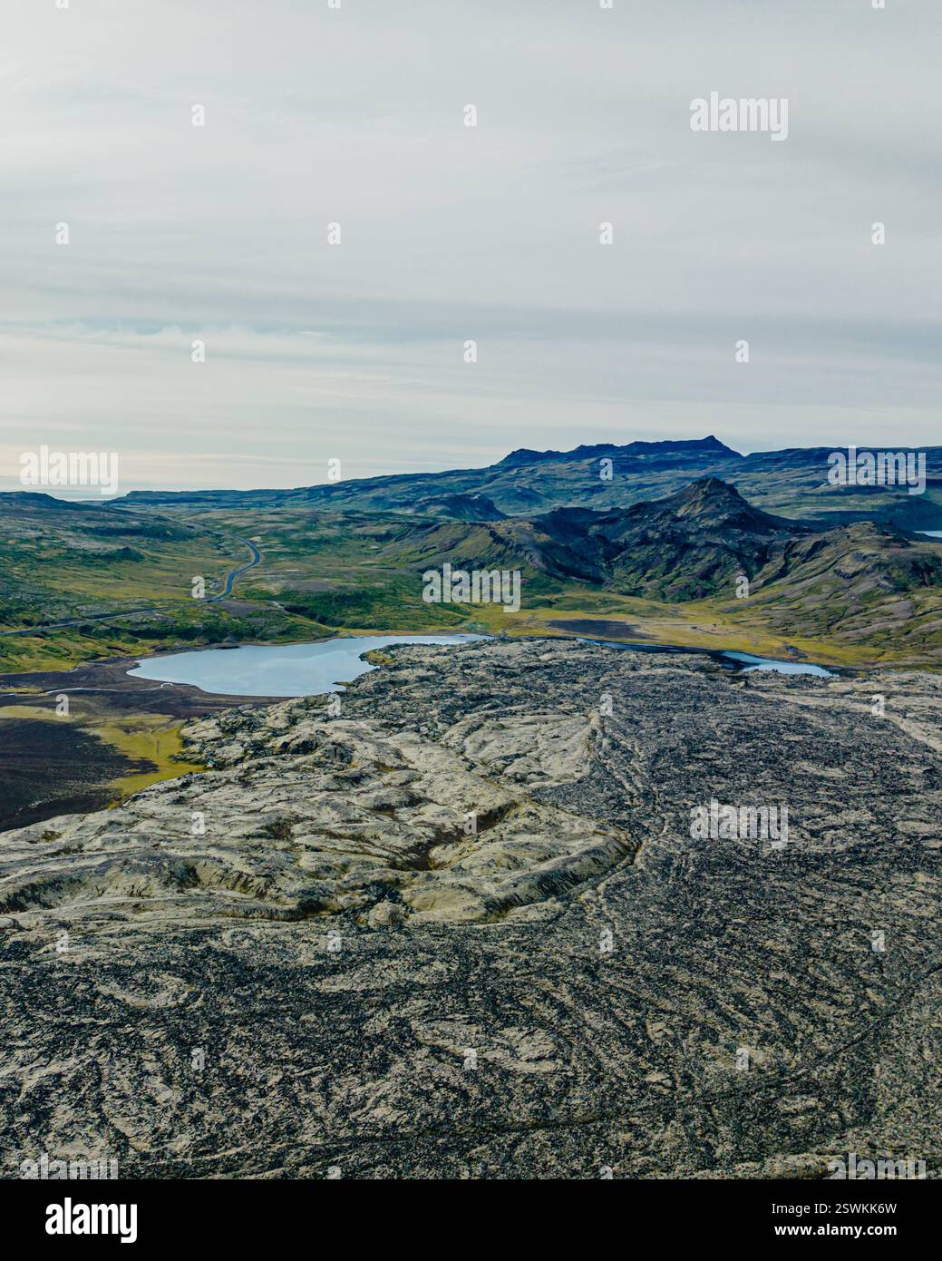 Aerial view of Berserkjahraun lava field in Snæfellsnes Peninsula, West ...