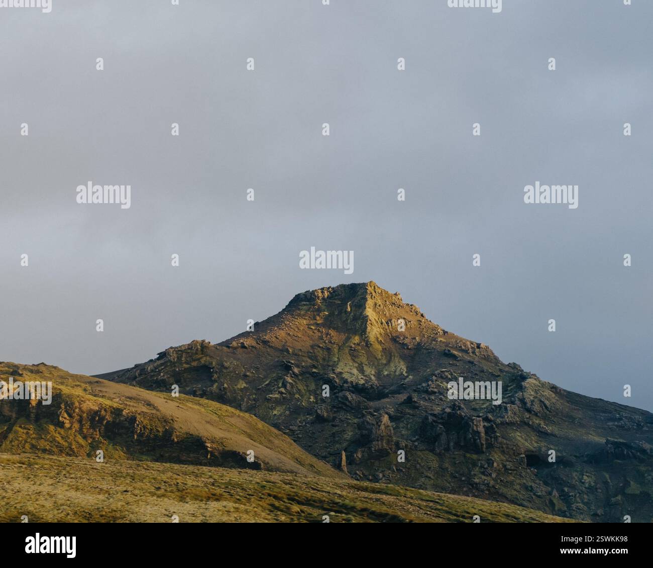 Scenic rugged mountain in Berserkjahraun lava field, Snæfellsnes ...