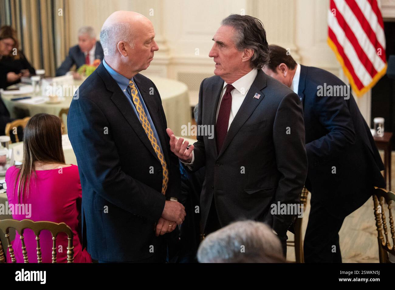 Montana Gov. Greg Gianforte and Interior Secretary Doug Burgum are seen ...
