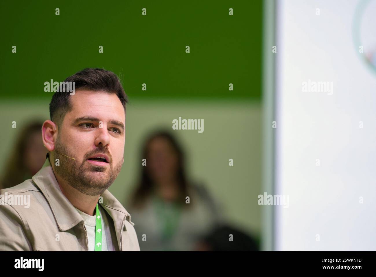 The Secretary General of the Andalusian Socialist Youth, Alejandro Moyano, speaks at the event ...