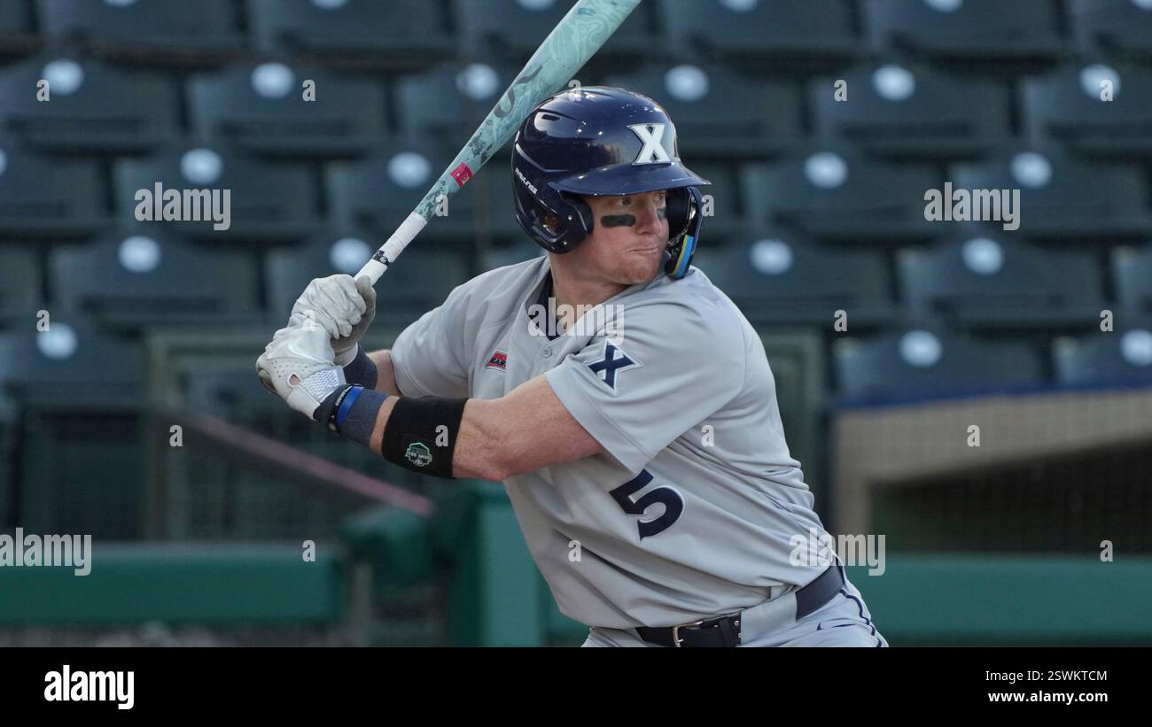 Xavier infielder Clay Burdette (5) during an NCAA baseball game against ...