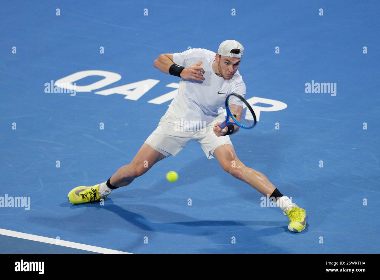 Jack Draper of Great Britain during the 2025 Qatar ExxonMobil Open, ATP ...
