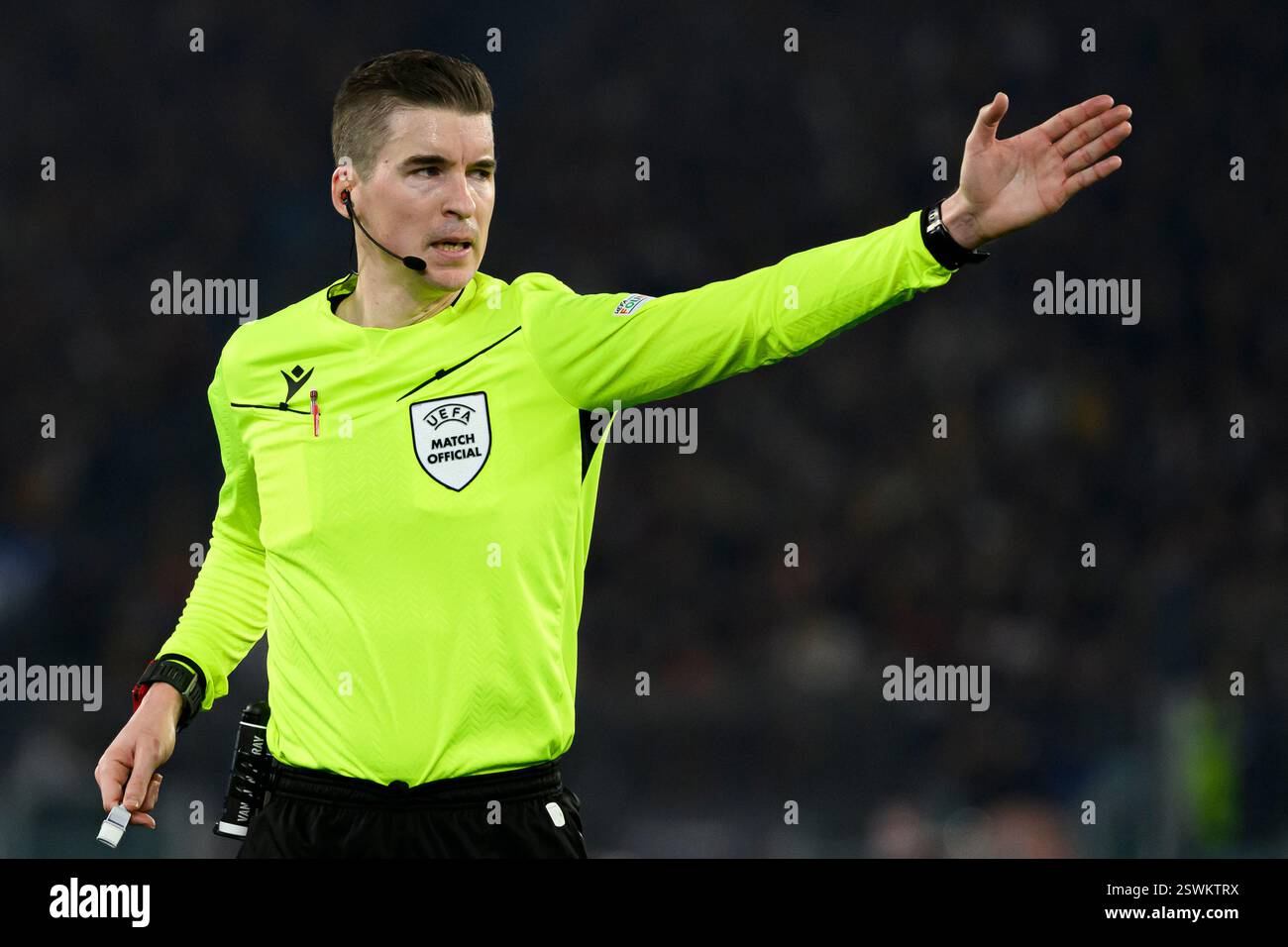Referee Francois Letexier gestures during the Europa League football ...