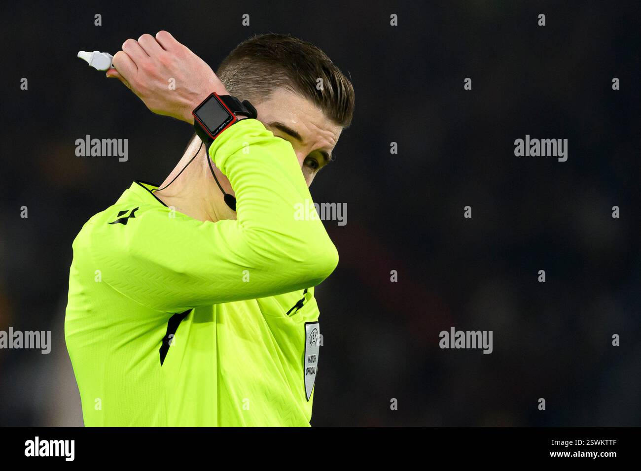 Referee Francois Letexier gestures during the Europa League football ...