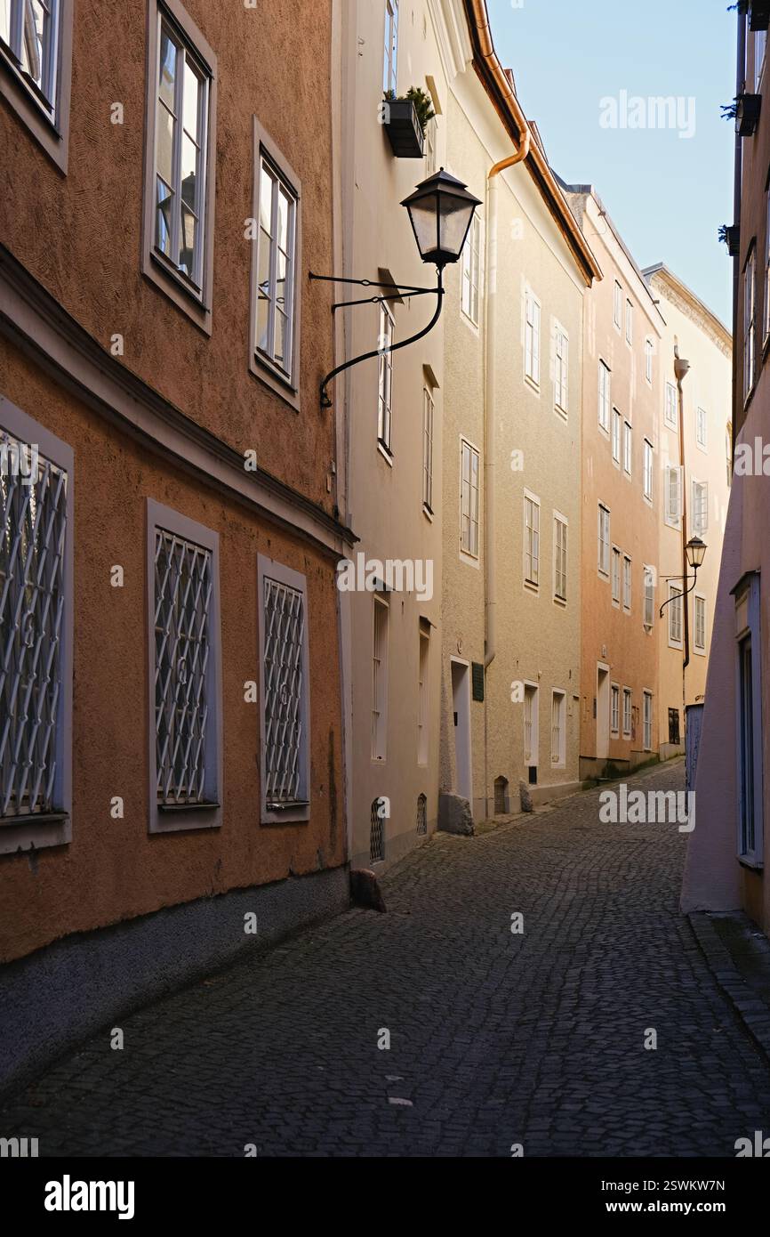 Steingasse, the oldest narrow street on the right side of Salzburg's ...