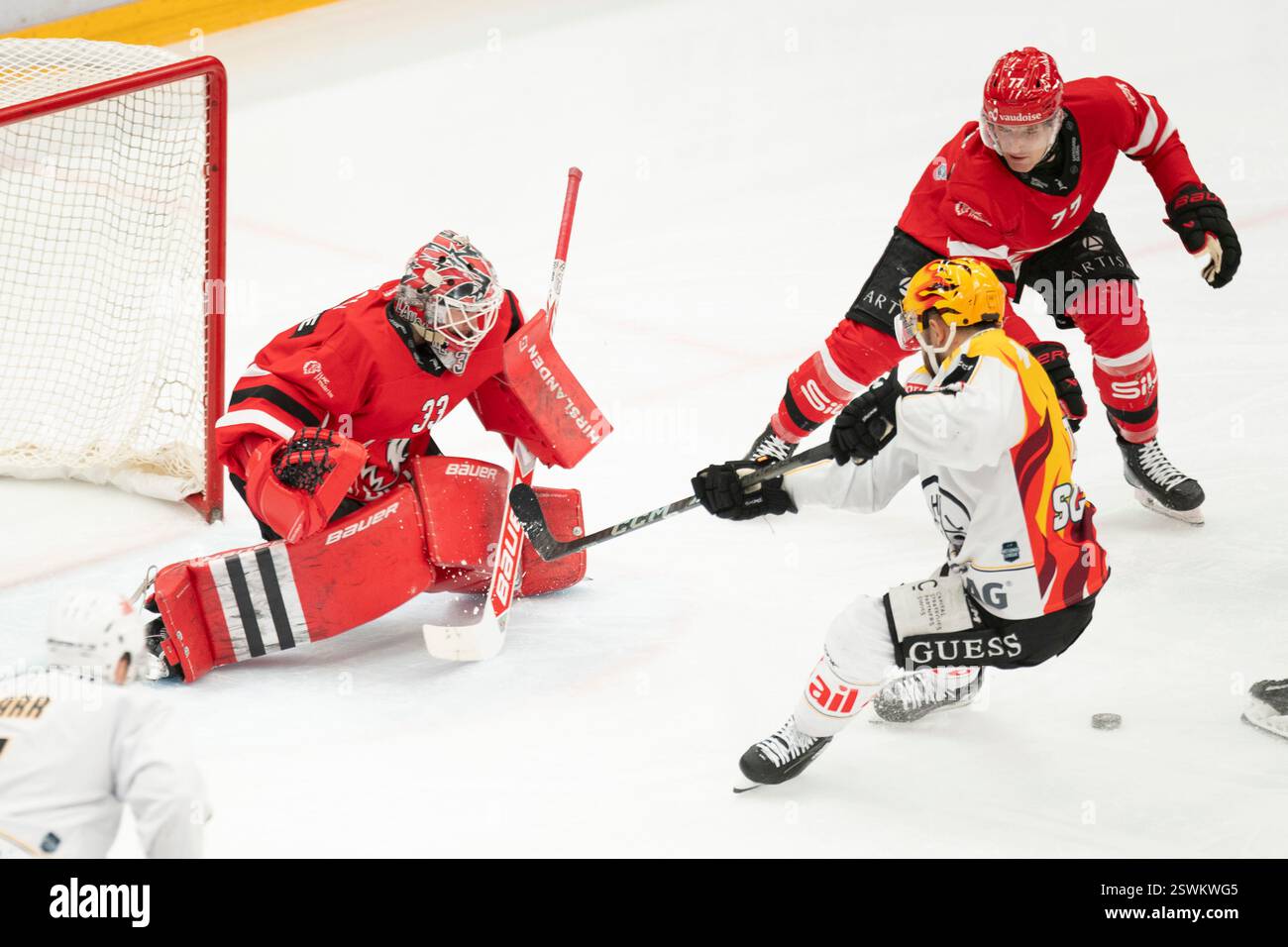 Lausanne, Switzerland. , . Kevin Pasche (goalkeeper) of Lausanne HC #33 ...